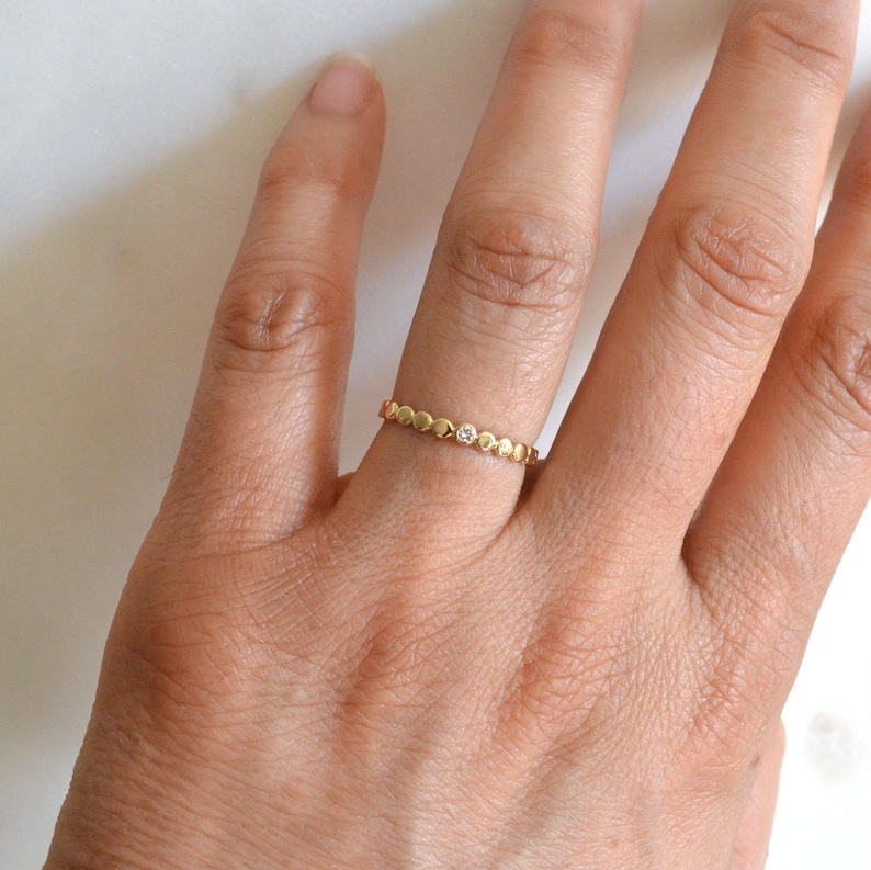 14k Solid Gold Flat Beaded Diamond Ring, Natural and Conflict-free ...