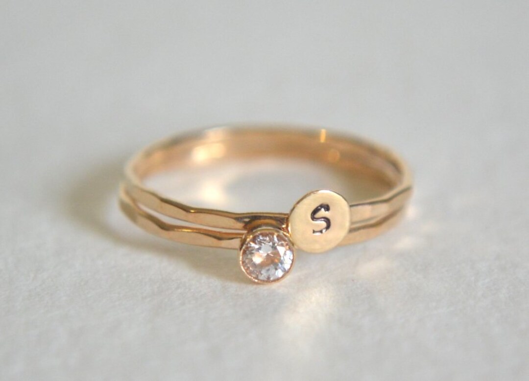 Gold Cz Ring Cz Ring Gold Hammered Ring Personalized Ring - Etsy