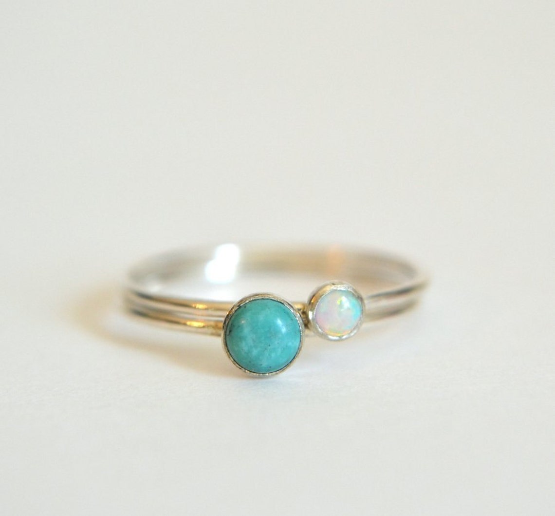 Set of Two Sterling Silver Turquoise Rings Silver Turquoise - Etsy