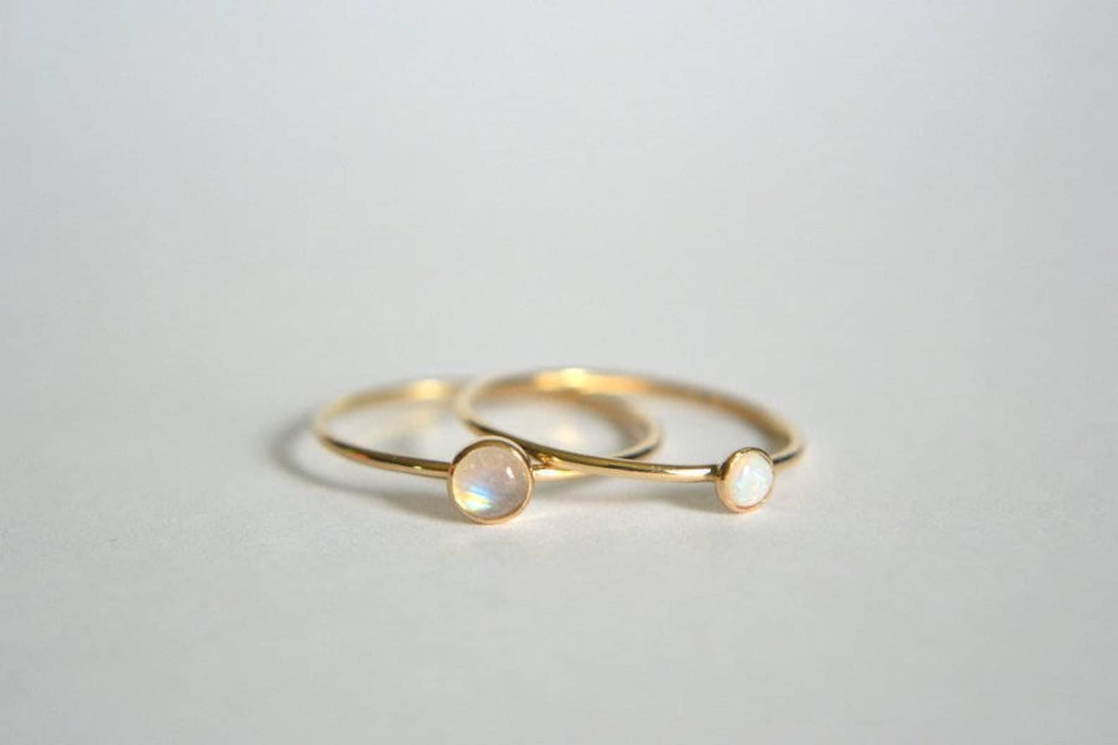 14k Solid Gold Set of Five Natural Opal Rings 14k Gold | Etsy