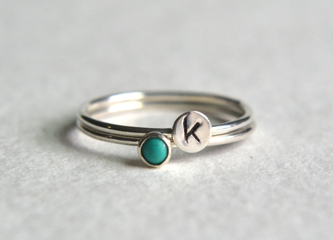 Set of Two Sterling Silver Rings, Silver Turquoise Ring, Personalized ...