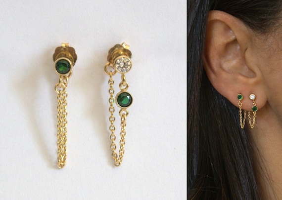 Mismatch Earrings Stud Earrings Chain Earrings Chain Dangle | Etsy