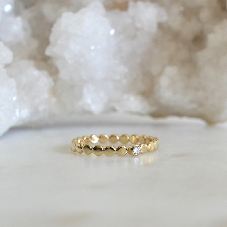 14k Solid Gold Flat Beaded Diamond Ring, Natural and Conflict-free ...