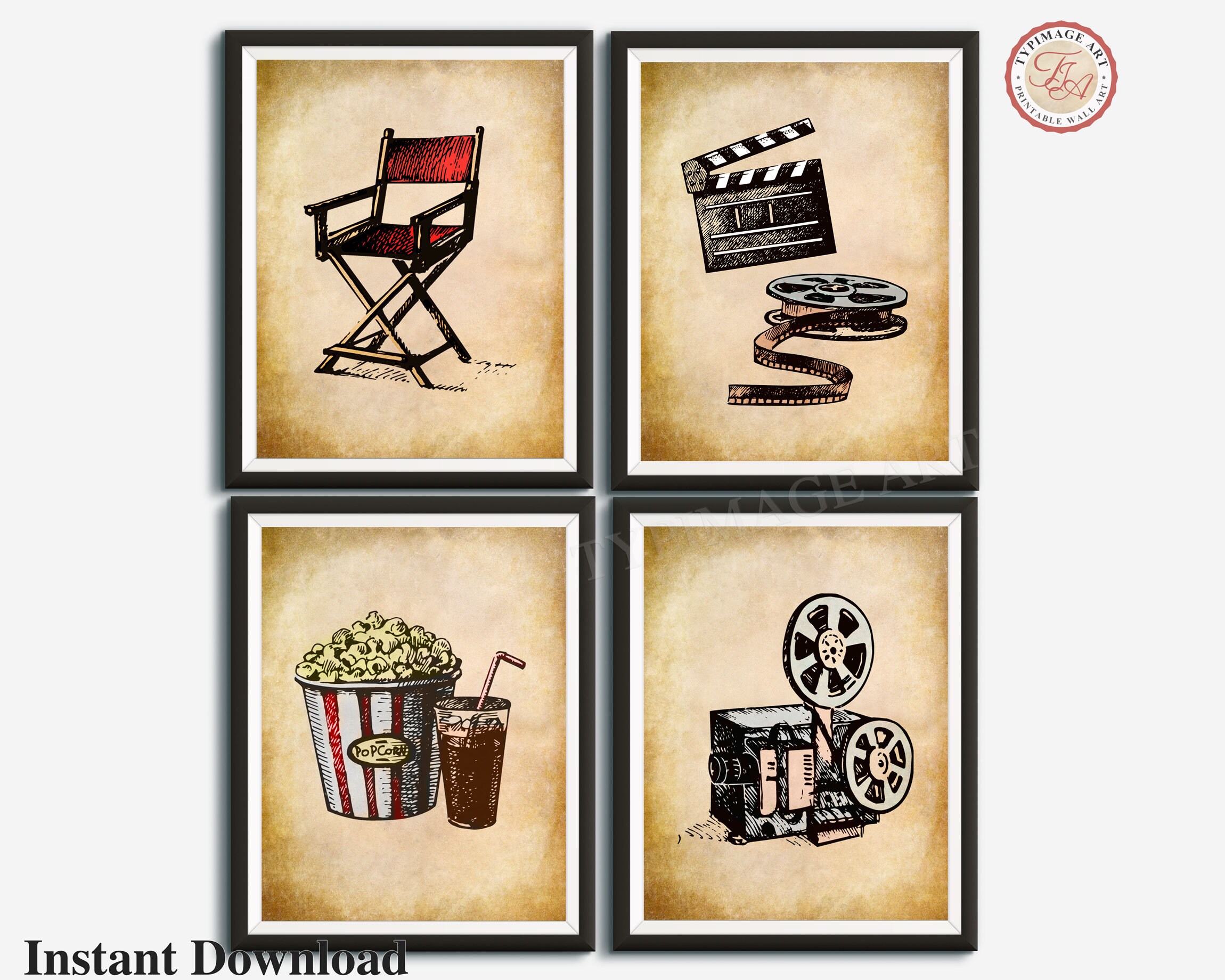 Theater Wall Art Set of 4, Movie Theater Decor, Theater Lover Gift ...