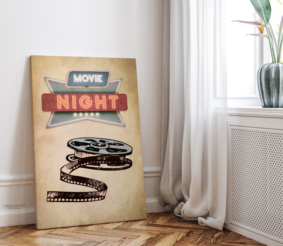 Movie Night Original Print for Home Media Room Decor Movie Lover Gift ...