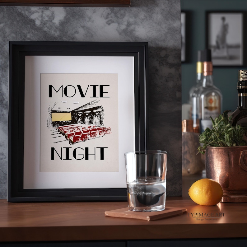 Movie Room Decor, Set of 8, Illustrated Movie Theme Wall Art, Home ...