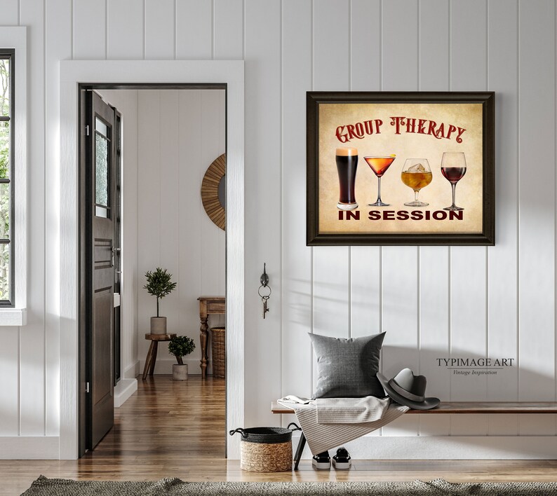 Group Therapy Bar Sign, Retro Pub Decor, Humorous Bar Wall Decor, Funny ...