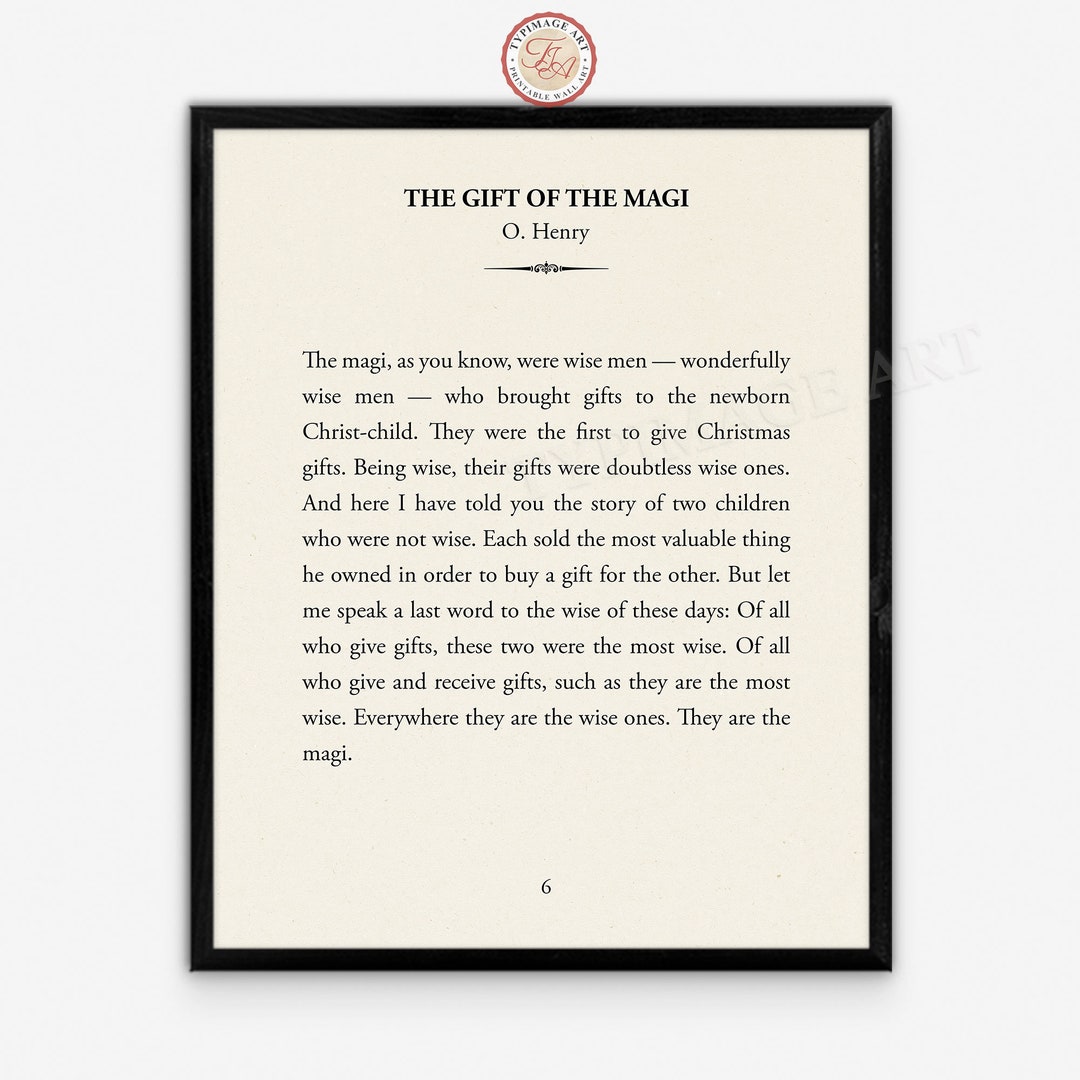 Literary Gifts Teacher Gift Gift of the Magi O. Henry Classroom Print ...