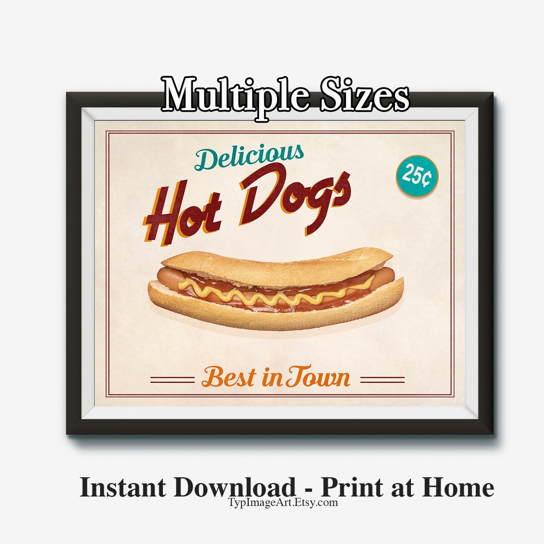 Kitchen Art Food Print Hot Dog Print Retro Kitchen Art Advertising Art ...