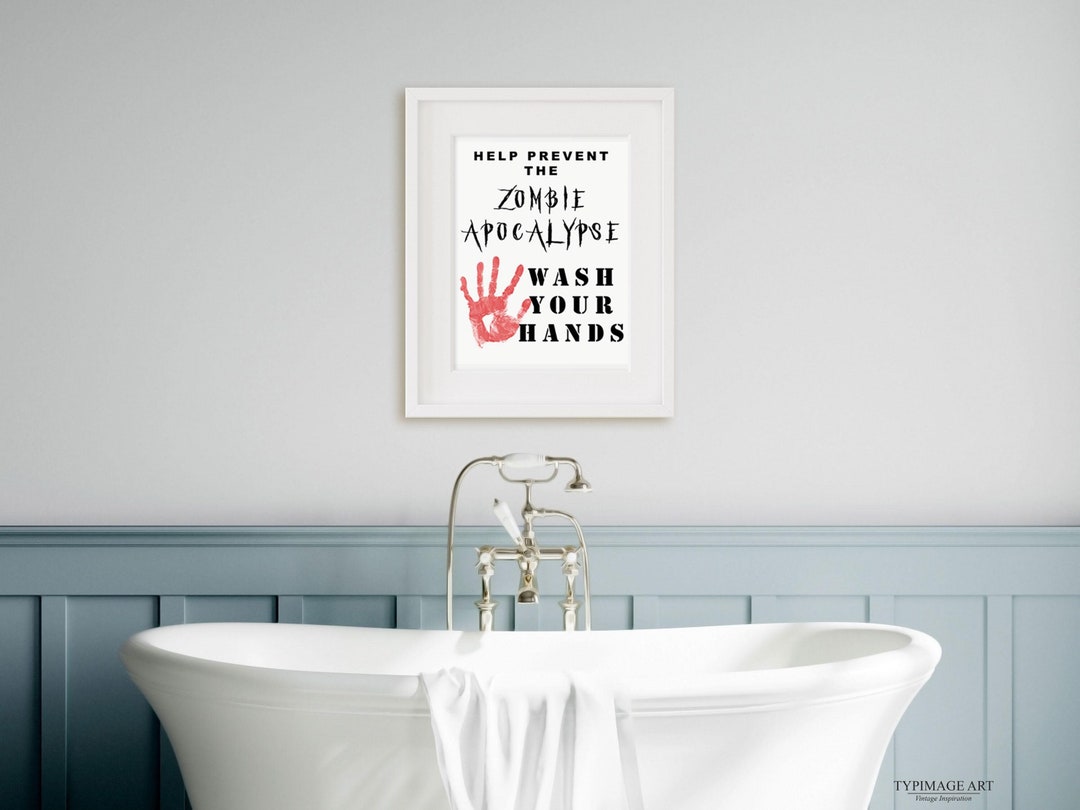 Zombie Wall Art, Bathroom Decor, Wash Your Hands, Bathroom Sign, Help ...