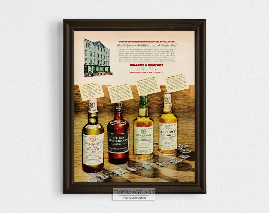 Vintage Bar Decor, Digital Vintage Alcohol Ad, Bellows Scotch Whisky ...