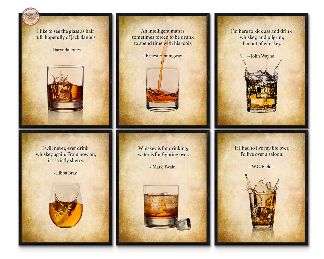 Whiskey Poster Whiskey Print Set of 6 Whiskey Prints With Quotes Bar ...