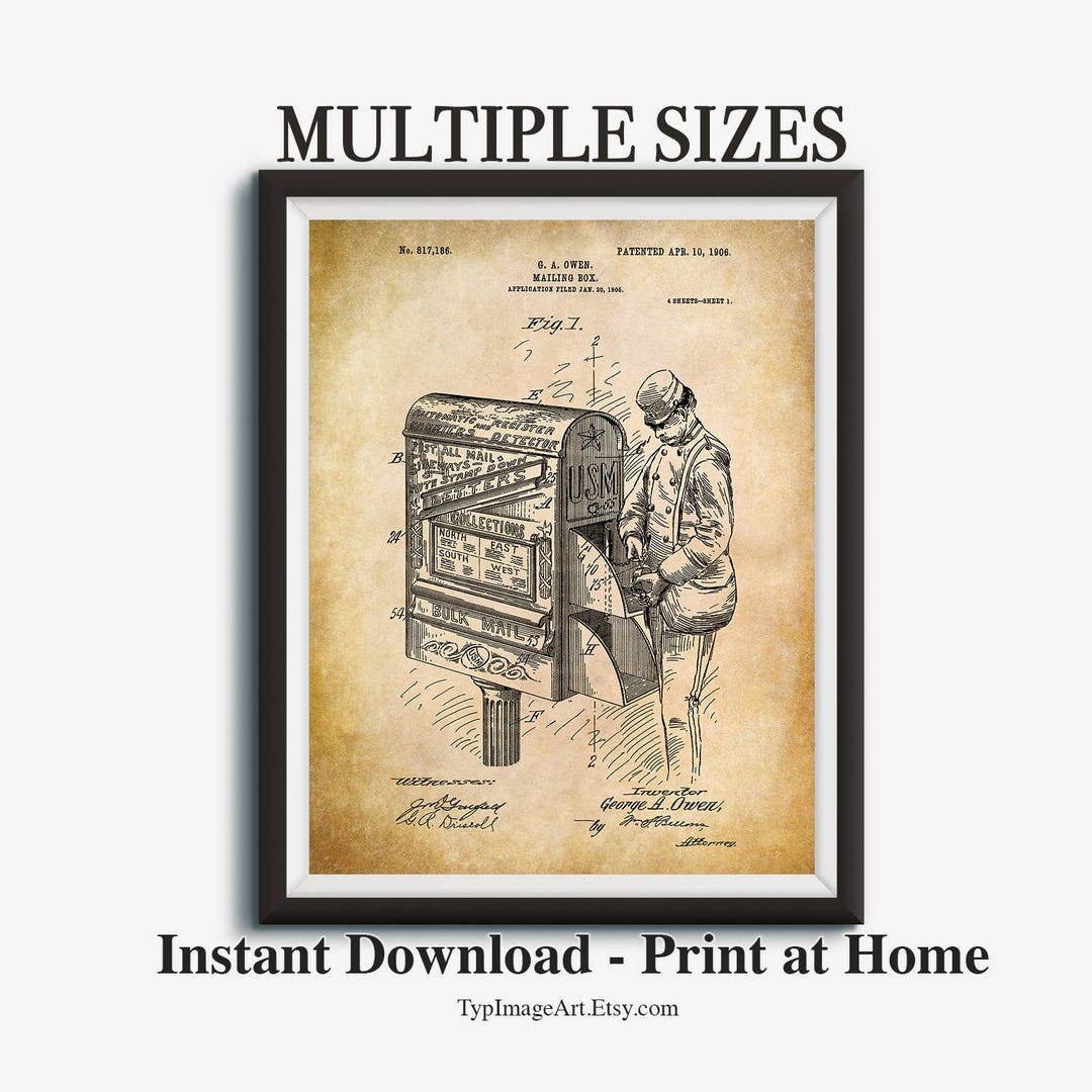 Mailing Box Patent Patent Printable Mail Carrier Mailman Gifts Postal ...