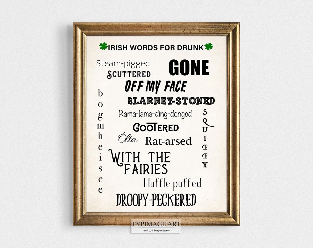 Irish Words for Drunk, Home Bar Wall Art, Bar Cart Decor, Funny Word ...