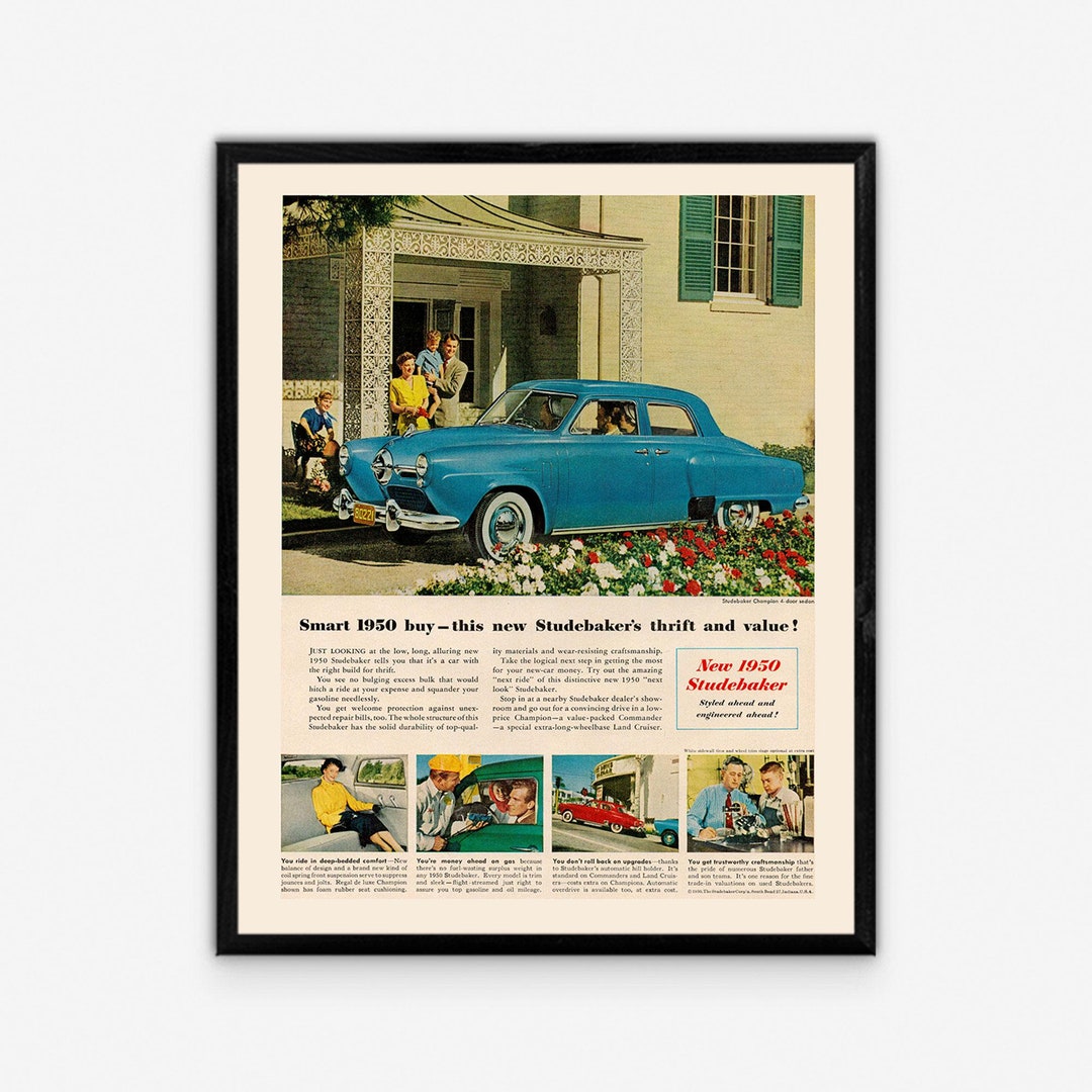 1950 Studebaker Car Ad, Classic Car Poster, 50s Garage Print, Retro ...
