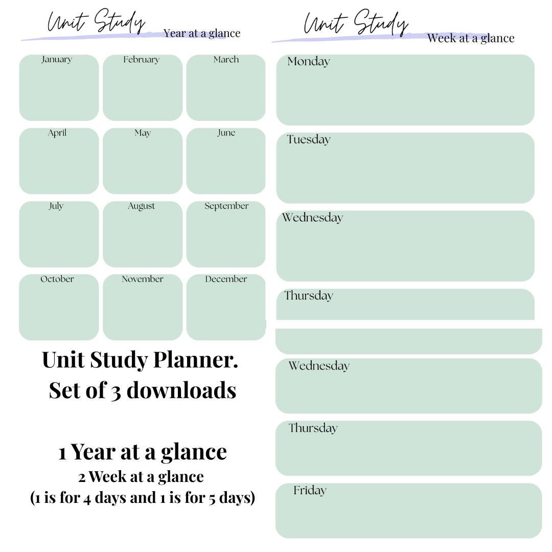 Unit Study Planner Digital Download. Set of 3 - Etsy
