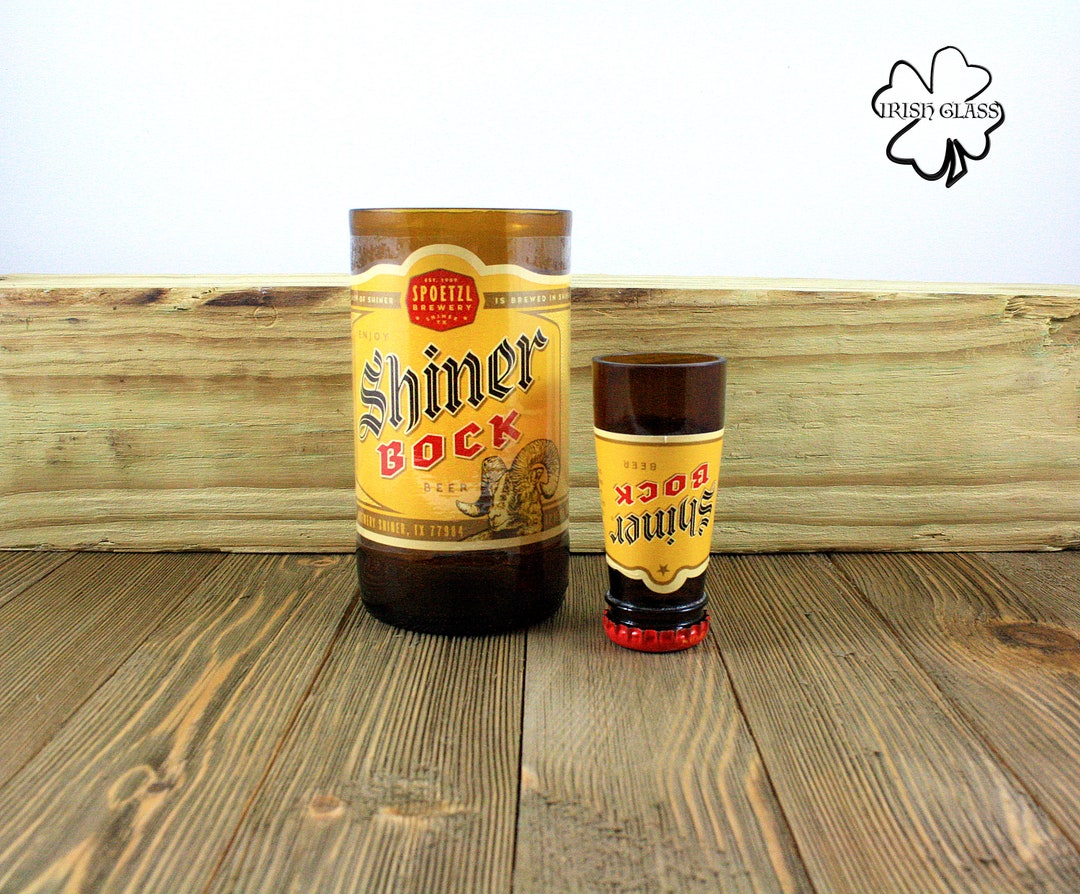 Handcrafted Shiner Bock Beer Bottle Glass & Shot Glass - Upcycled Gift ...