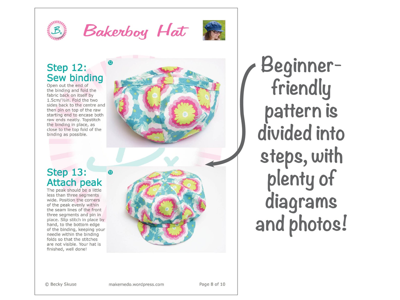 Baker Boy Hat Sewing Pattern, Newsboy Cap in 4 Sizes, Beginner Paperboy ...