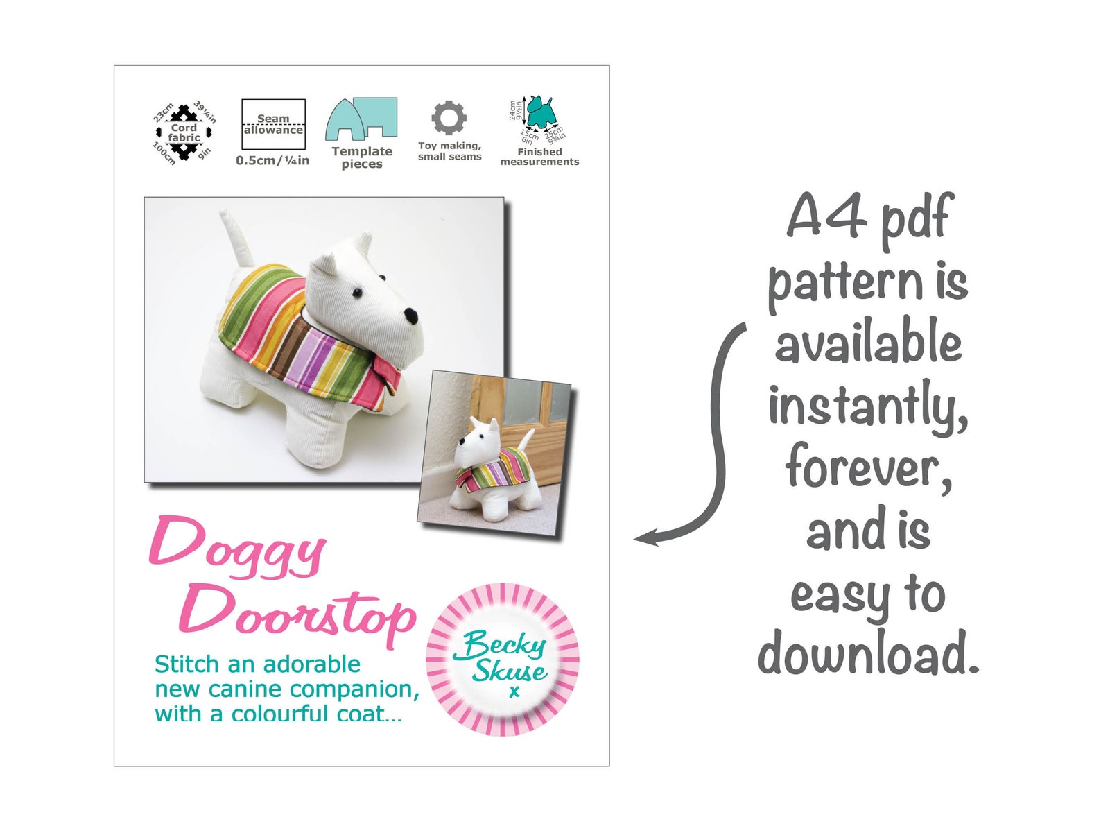 Scottie Dog Toy Sewing Pattern, Cute Fabric Doorstop, Quick & Easy Gift ...