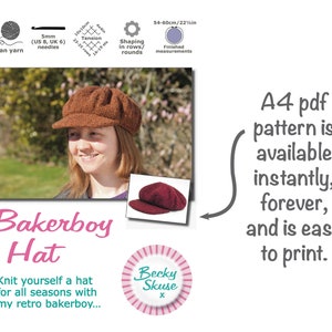 Knitted Baker Boy Hat Pattern Pdf, Easy Vintage Newsboy Cap With Peak ...