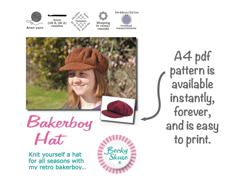Knitted Baker Boy Hat Pattern Pdf Easy Vintage Newsboy Cap | Etsy