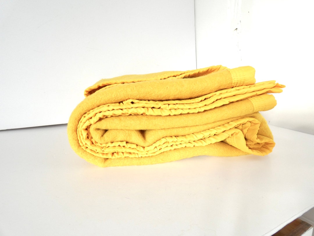 French Vintage Yellow Wool Blanket: Satin Edging Bed Blanket Winter - Etsy