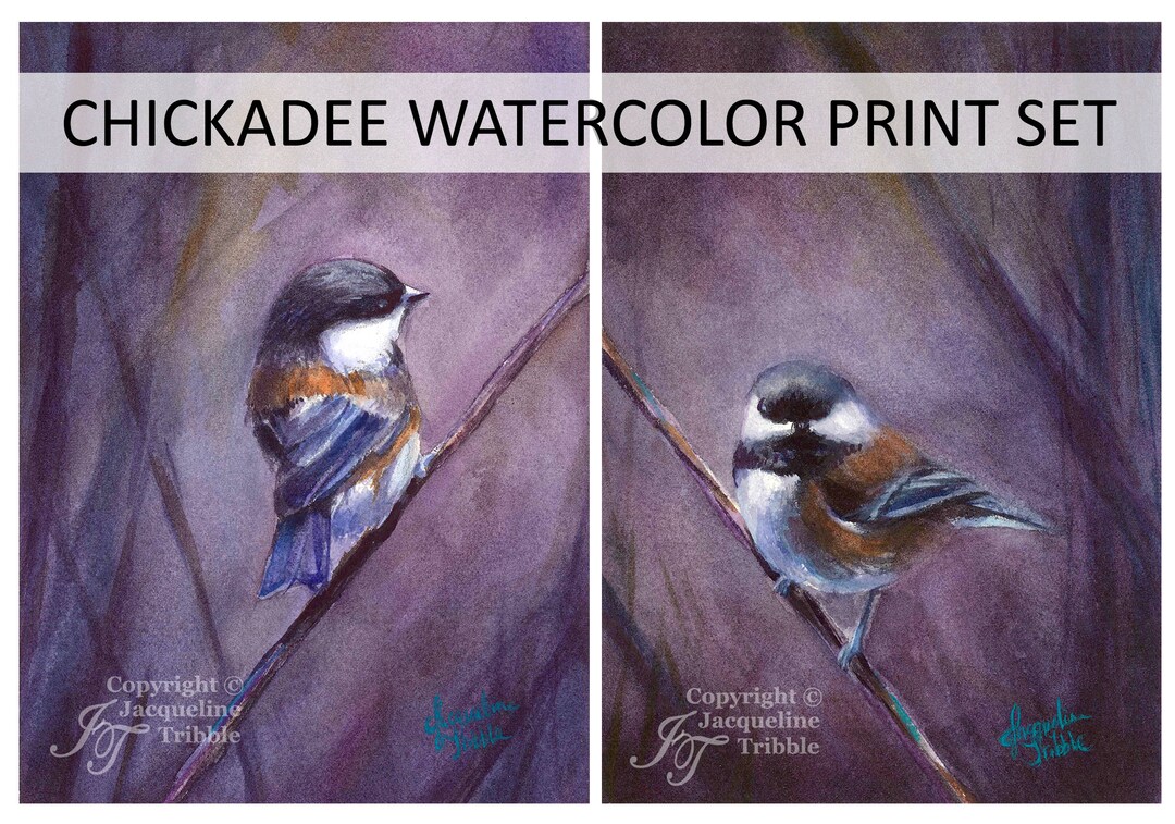 Chickadee Watercolor Print Set - Chestnut-backed Chickadee, Bird ...