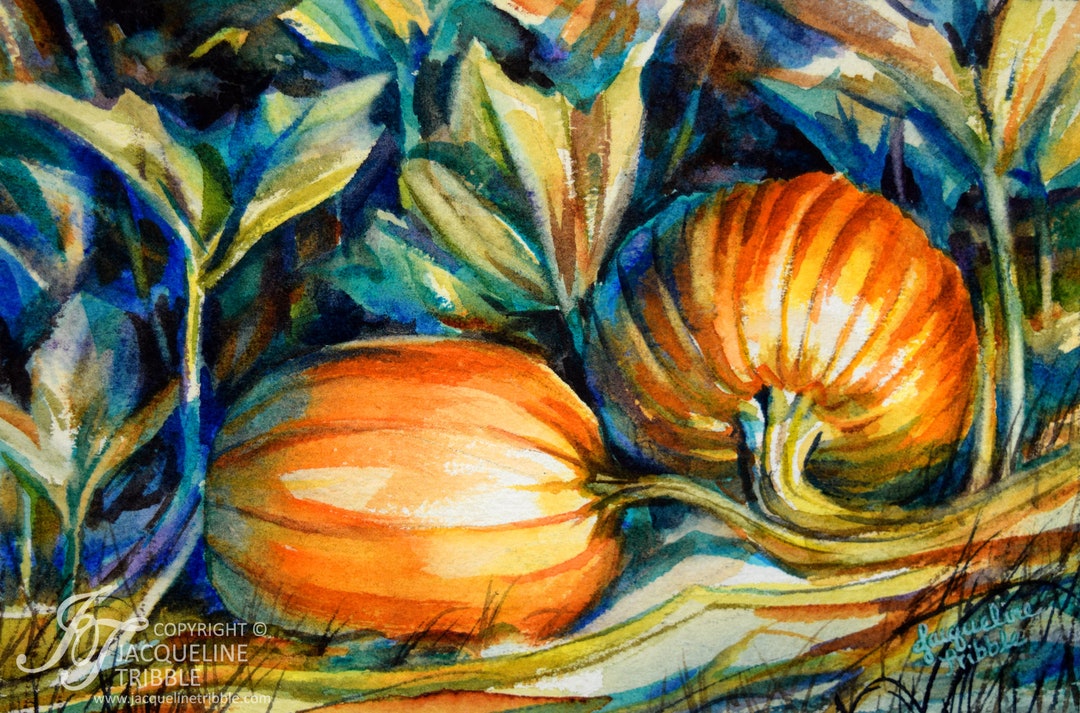 ORIGINAL Watercolor Painting Pumpkin Patch Autumn Art - Etsy
