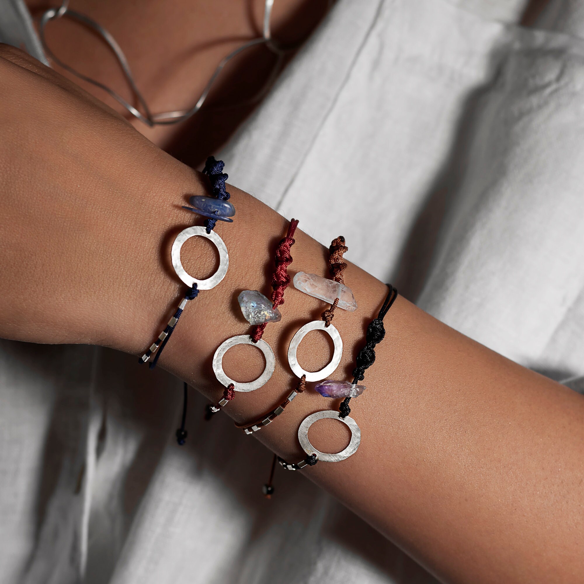 Karma Bracelet, Gemstone Macrame Bracelet, Sterling Silver Charm ...