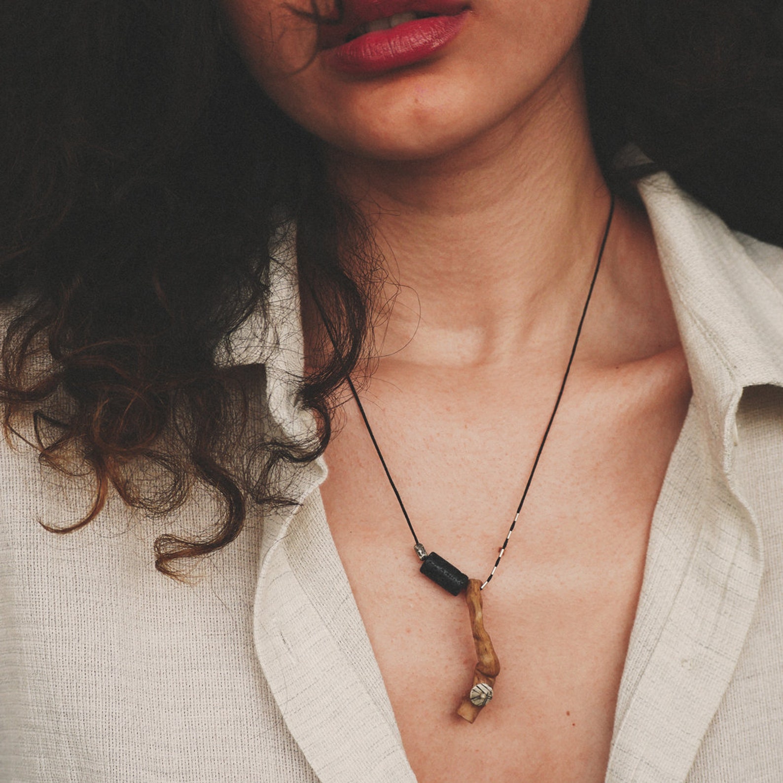 Lava Necklace, Wood Pendant, Volcano Necklace, Silver Nature Necklace ...