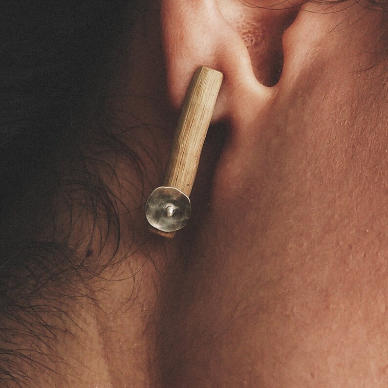 Driftwood Bar Studs, Wooden Sterling Silver 925 Earrings, Handmade ...