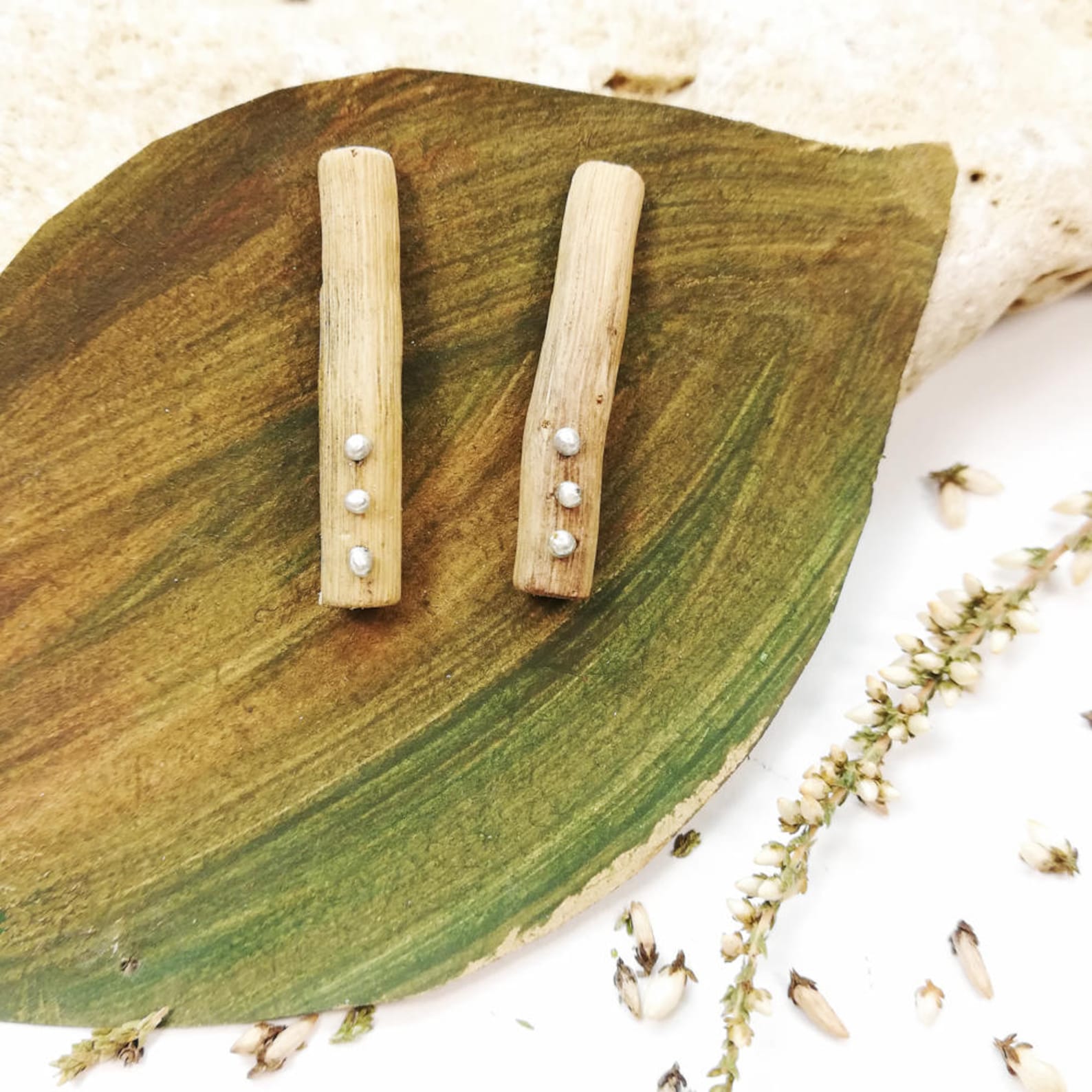 Driftwood Stud Earrings, Wooden Bar Earrings With Sterling Silver Tiny ...