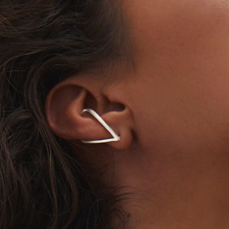 Illusion Earring, Black Ear Climber, Ear Crawlers, Big Ear Cuff, V ...