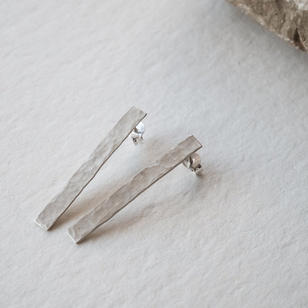 Silver Bar Earrings, Sterling Silver Stud Earrings, Minimalist Earrings ...
