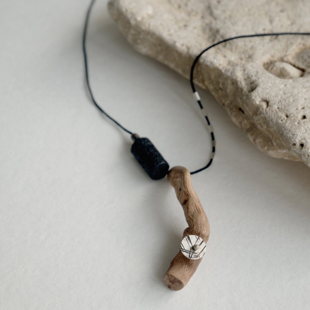 Lava Necklace, Wood Pendant, Volcano Necklace, Silver Nature Necklace ...