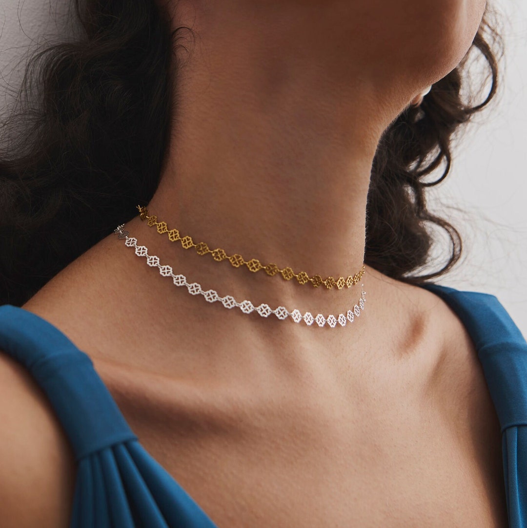 Clover Necklace, Good Luck Necklace, Gold Filled Choker, 925 Silver ...