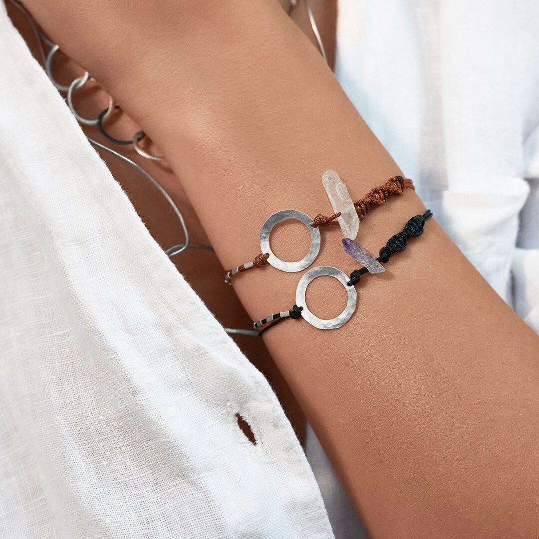 Karma Bracelet, Gemstone Macrame Bracelet, Sterling Silver Charm ...