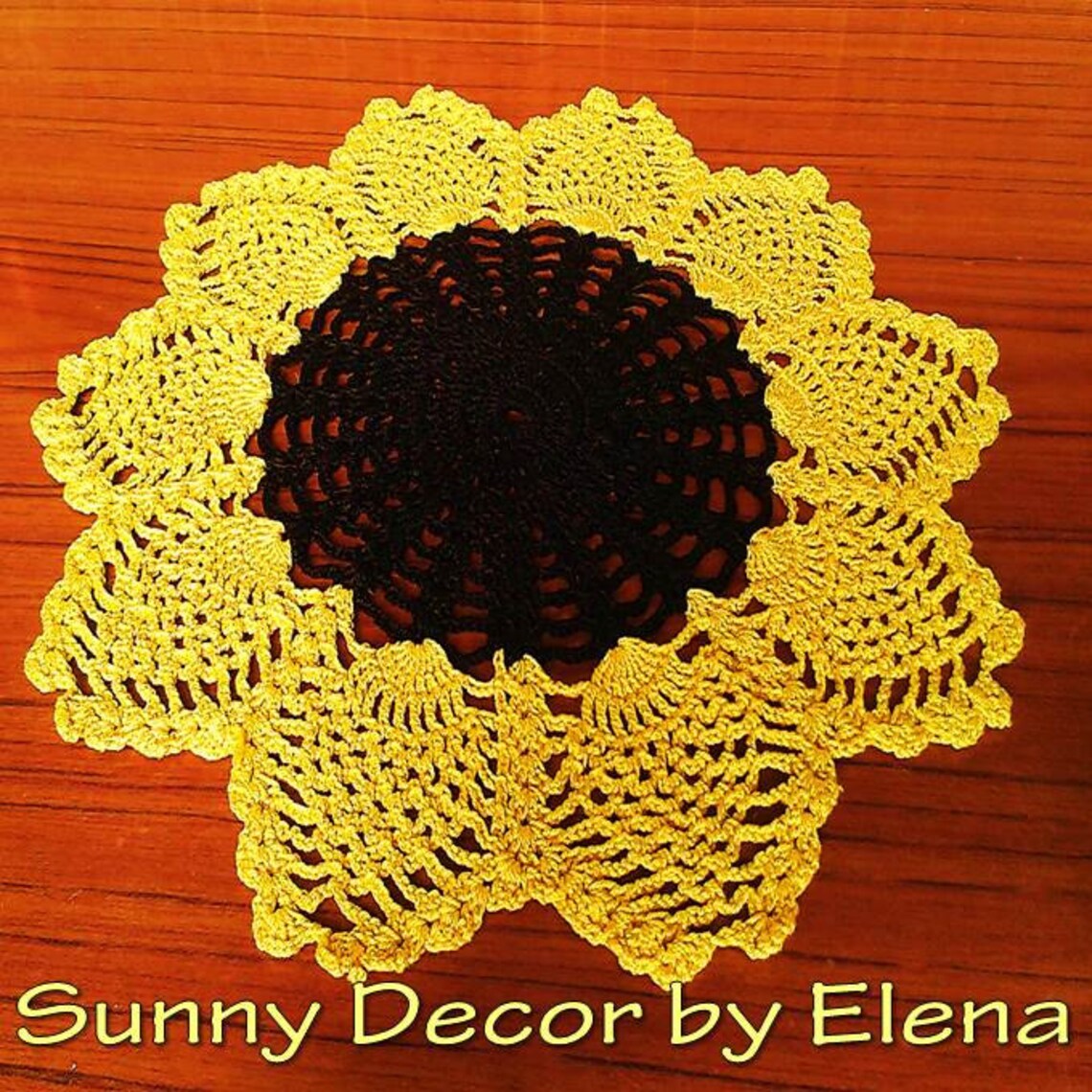 Crochet Doily - Sunflower - Home Decor - Yellow Crochet Doilies-black ...