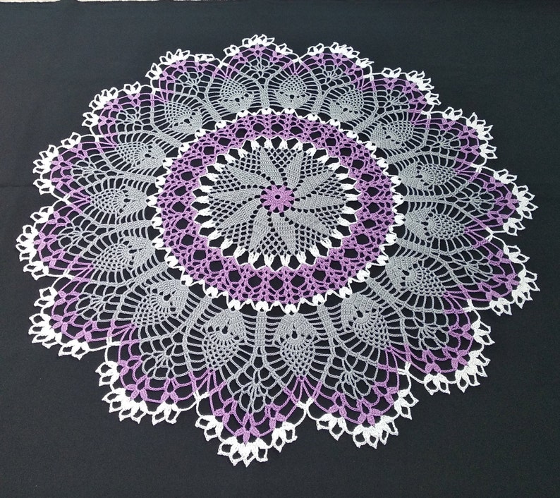 Large Crochet Doily 24,8 Incheslarge Doilyhome Decorpurple Gray Crochet ...
