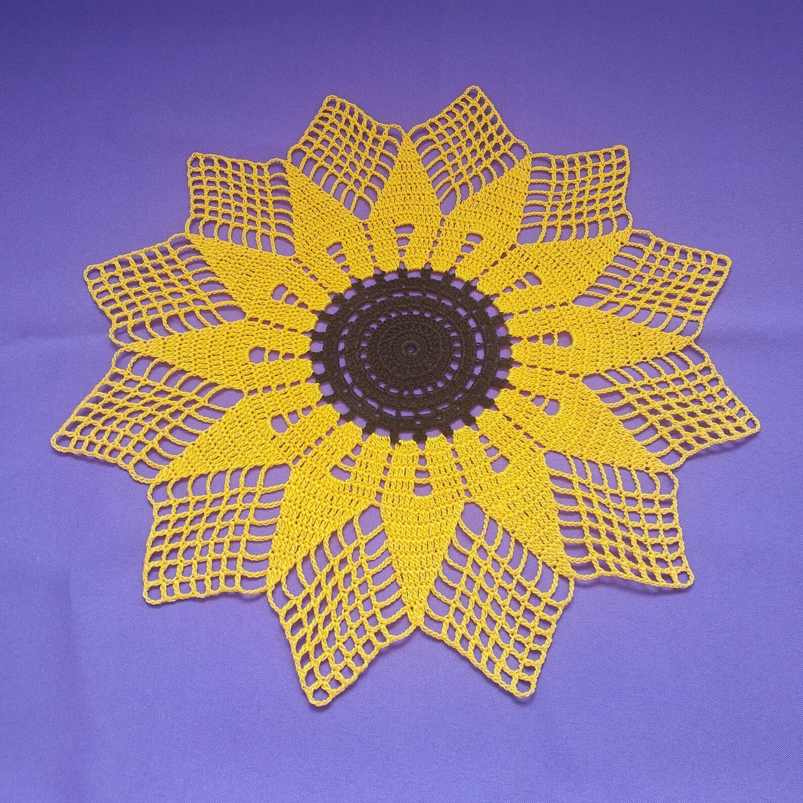Crochet Doily - Sunflower - Home Decor - Yellow Crochet Doilies-black ...