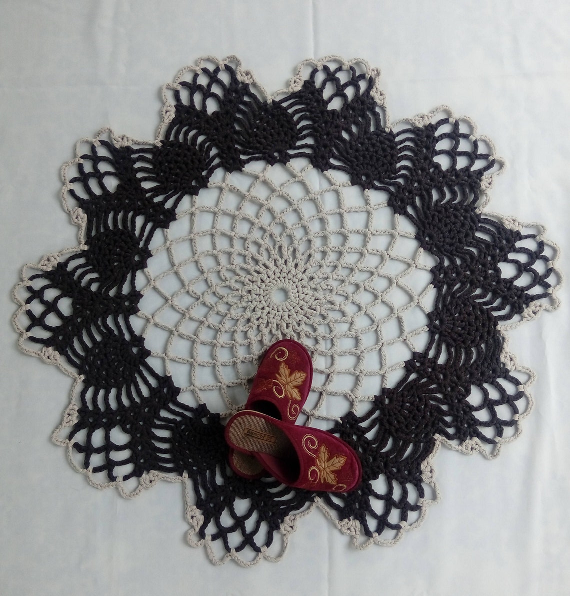Crochet Doily Rug Round Doily Rug 41 Inches Crochet Rug Brown Doily Rug ...