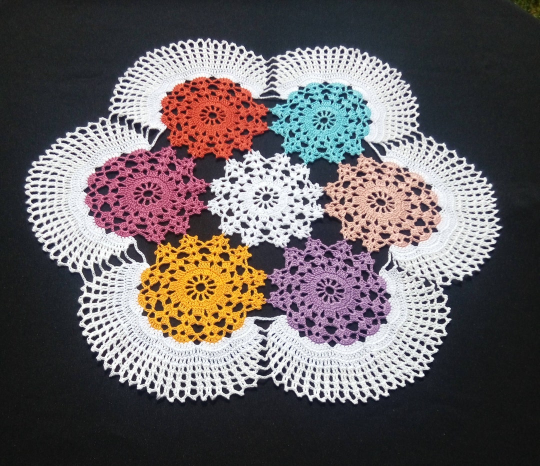 Crochet Doily - Large Doily -home Decor-yellow Doily-blue Crochet Doily ...