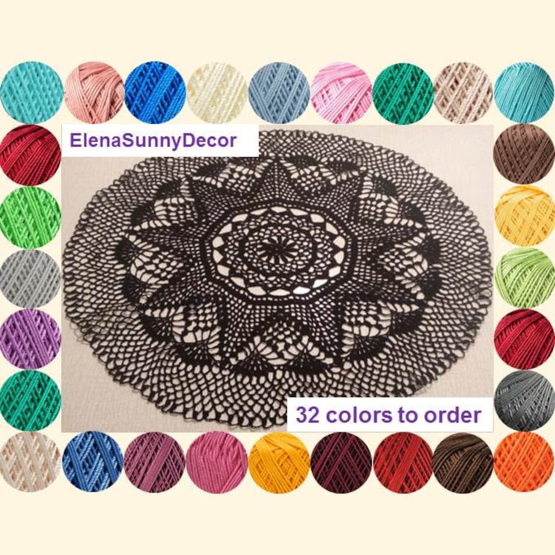 Black Crochet Doily Round Doilies-large Doily Blackhome Decor Crochet ...