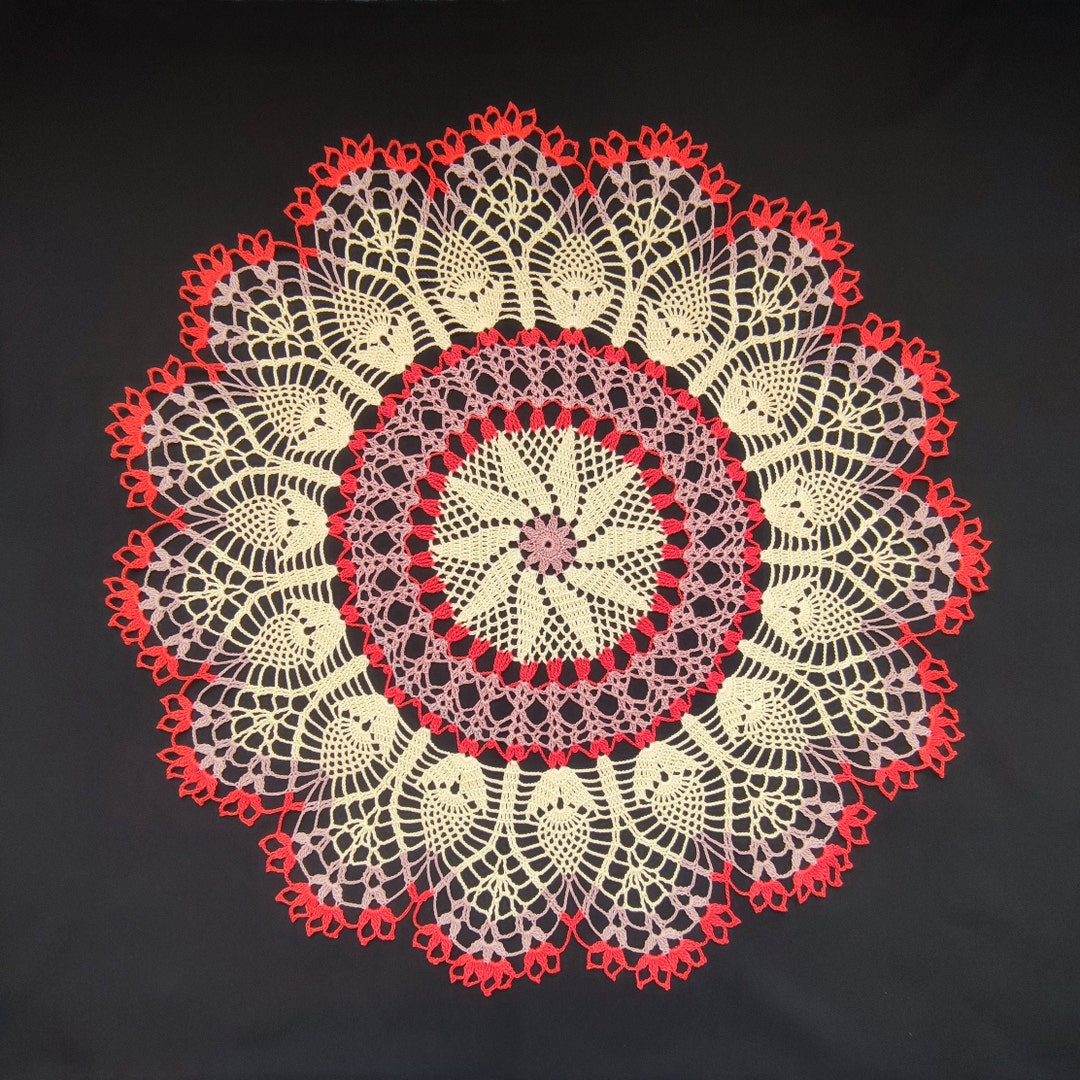 Large Crochet Doily—yellow Orange Brown Doily—home Decor—pineapple ...