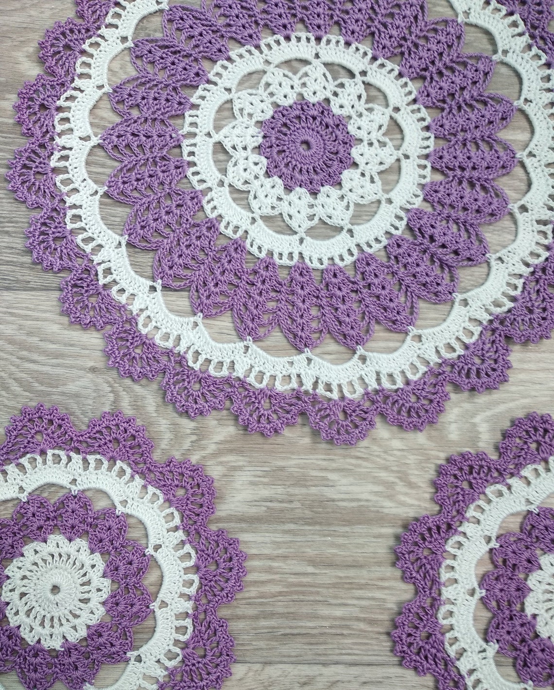 Set of 7 Doilies crochet Doily Purple Round Doilies Small - Etsy