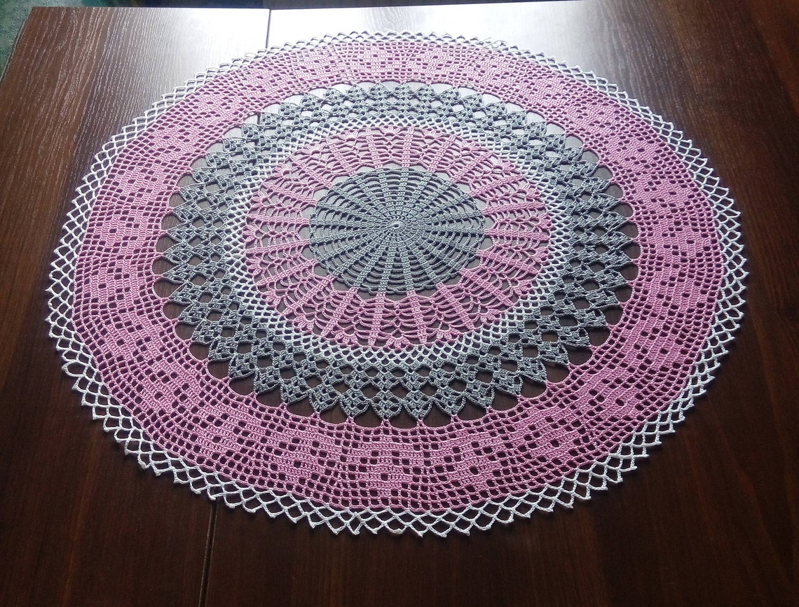Crochet Doily 26"-pink Doily-grey Doily-crochet Doilies-white Doily ...