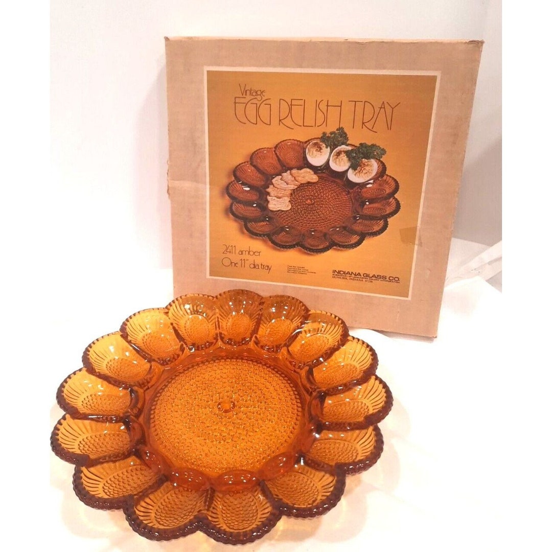 Indiana Glass Tiara Amber Glass Deviled Egg Plate 11 - Etsy