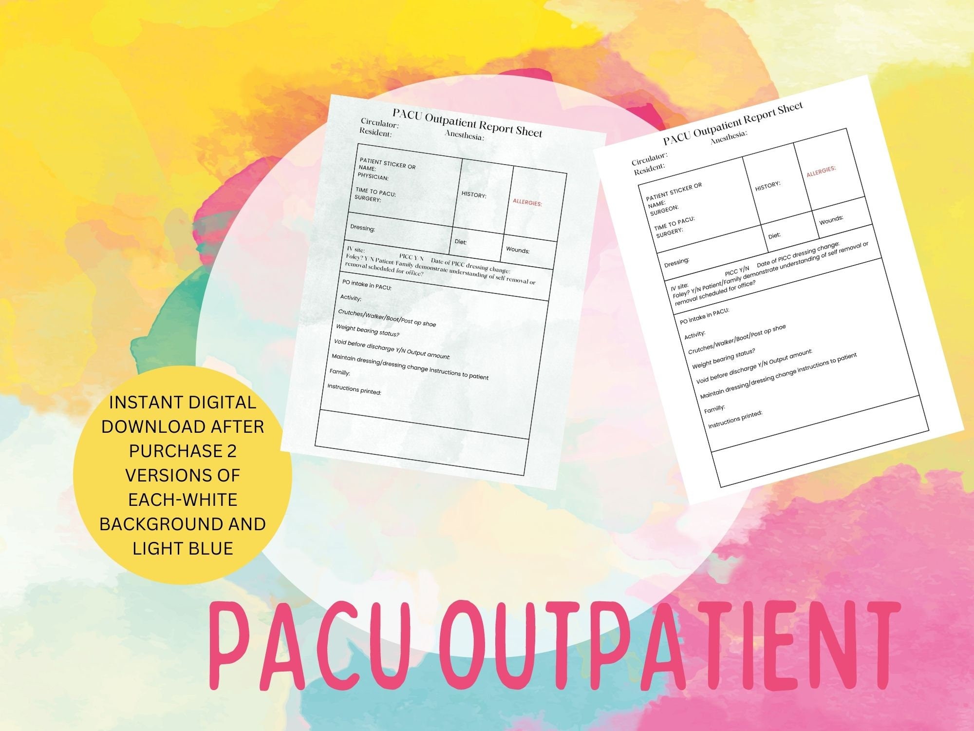 Nurse Report Sheet Digital Medical Report Sheets Report for Nurses ...