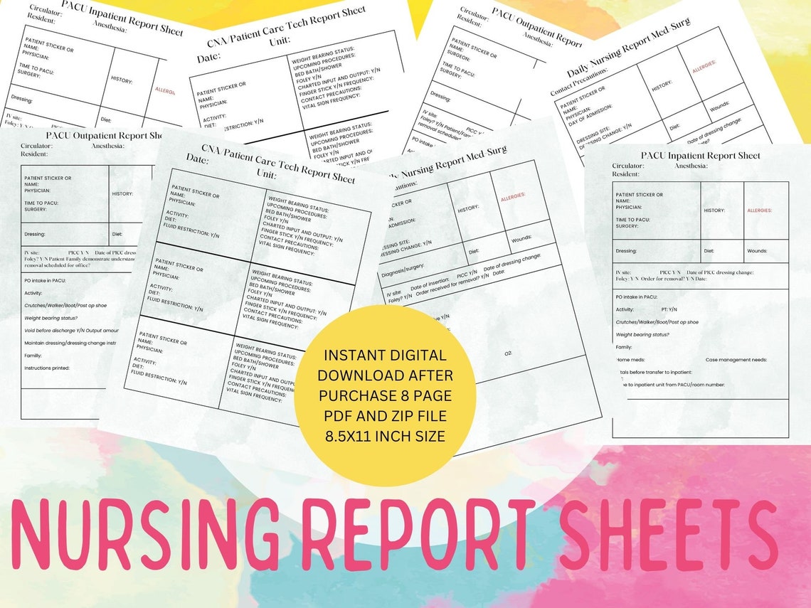 Nurse Report Sheet Digital Medical Report Sheets Report for Nurses ...