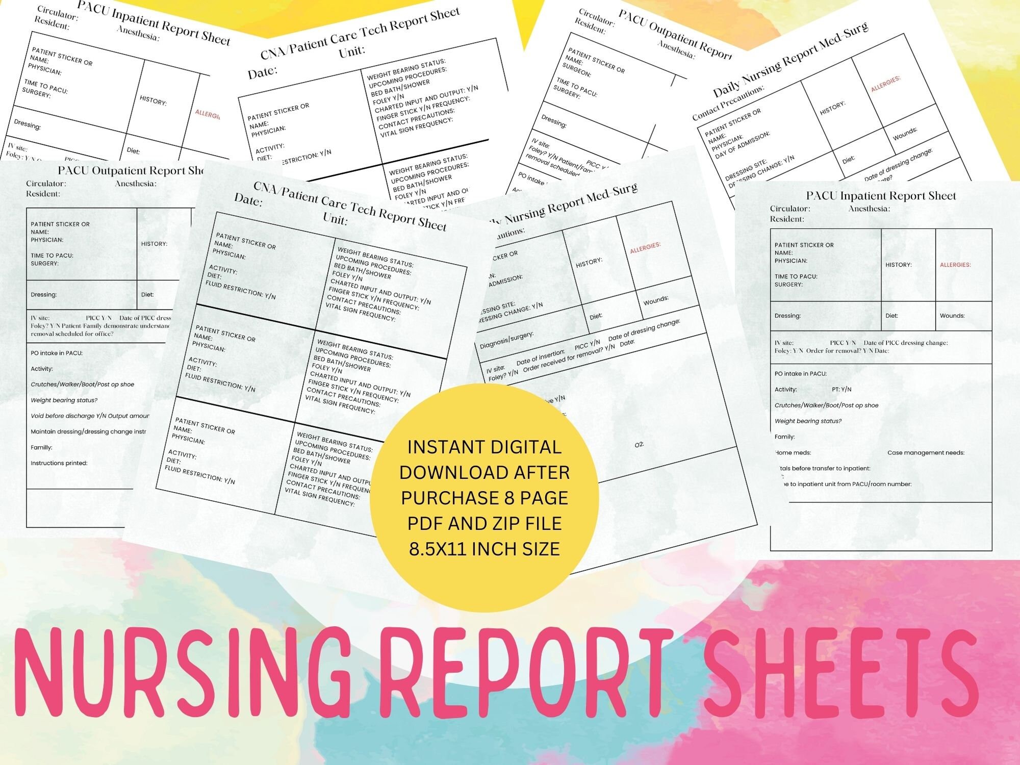 Nurse Report Sheet Digital Medical Report Sheets Report for Nurses ...